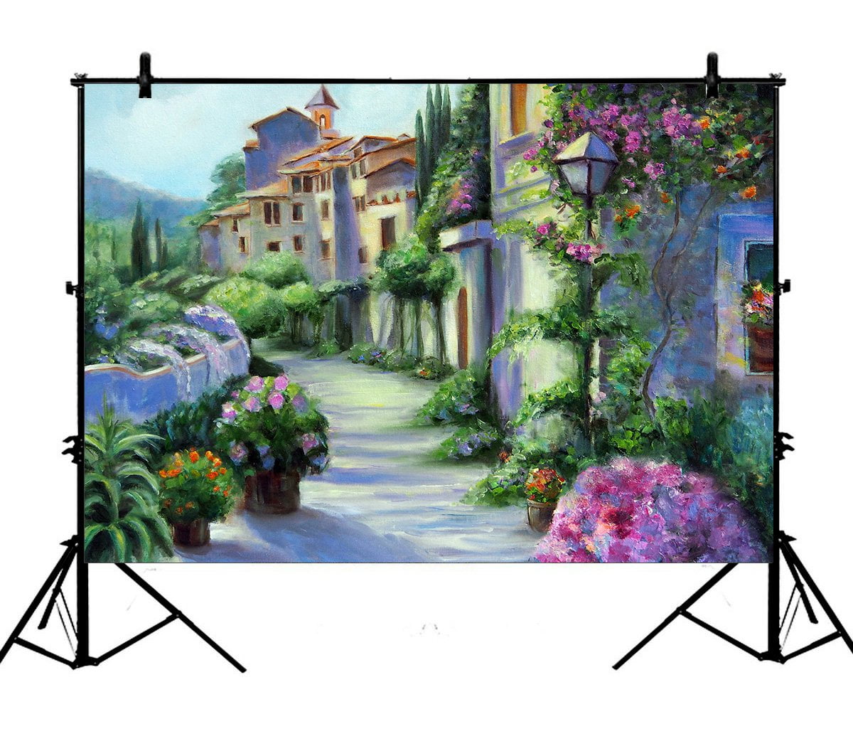 PHFZK 7x5ft Landscape Backdrops, Flower Street House Oil Painting ...