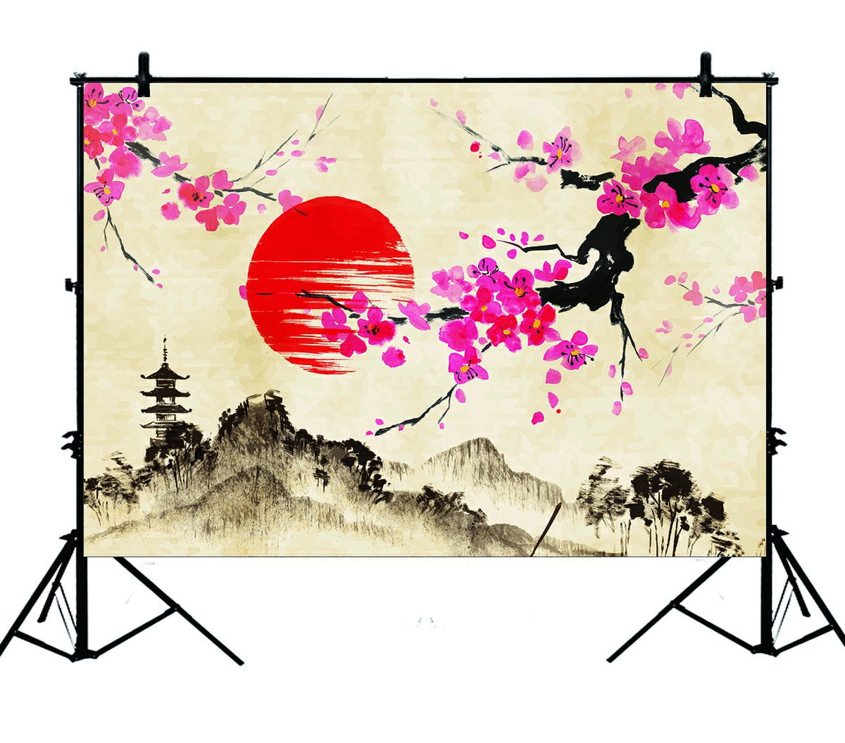 PHFZK 7x5ft Landscape Backdrops, Japanese Sakura Cherry Blossom Moon ...