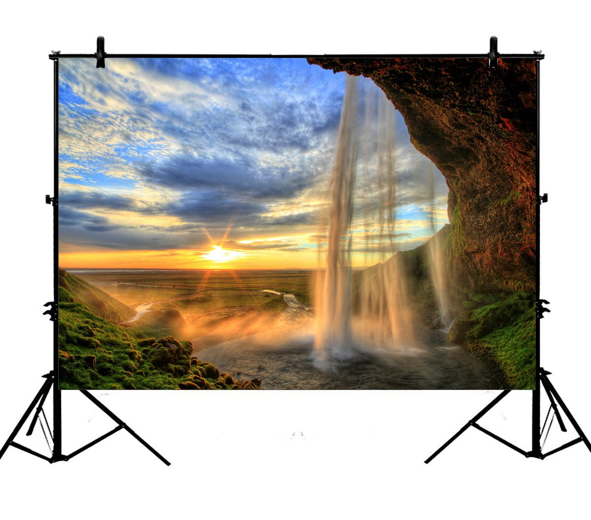 PHFZK 7x5ft Scenery Backdrops, Waterfall at Sunset, Iceland Photography ...
