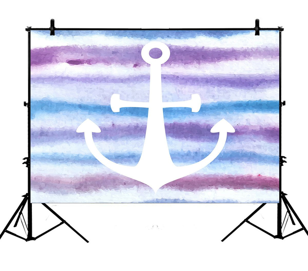 PHFZK 7x5ft Nautical Ocean Backdrops, Anchor on Watercolor Stripes Blue ...