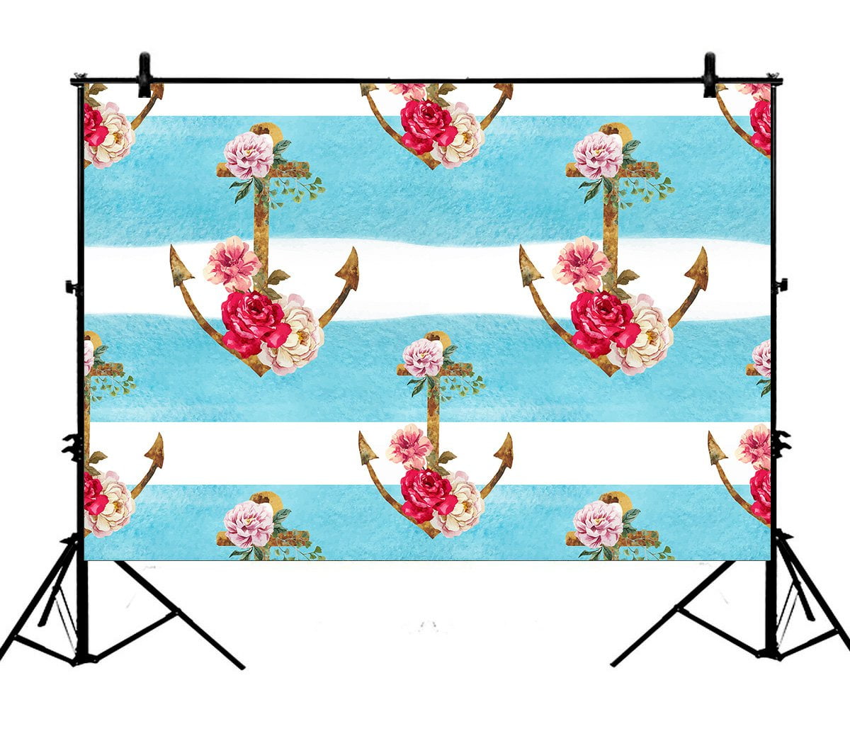 PHFZK 7x5ft Nautical Theme Backdrops, Watercolor Blue Stripes Anchor ...