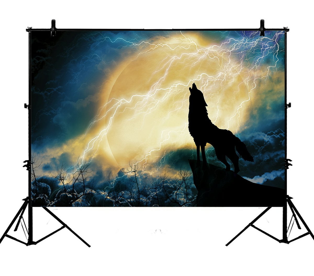PHFZK 7x5ft Night Sky Backdrops, Black Wolf Silhouette Howling ...