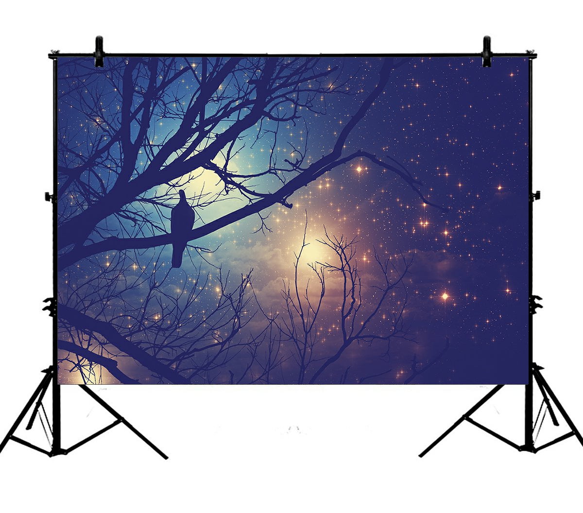 PHFZK 7x5ft Night Sky View Backdrops, Stars and Tree with a Bird ...