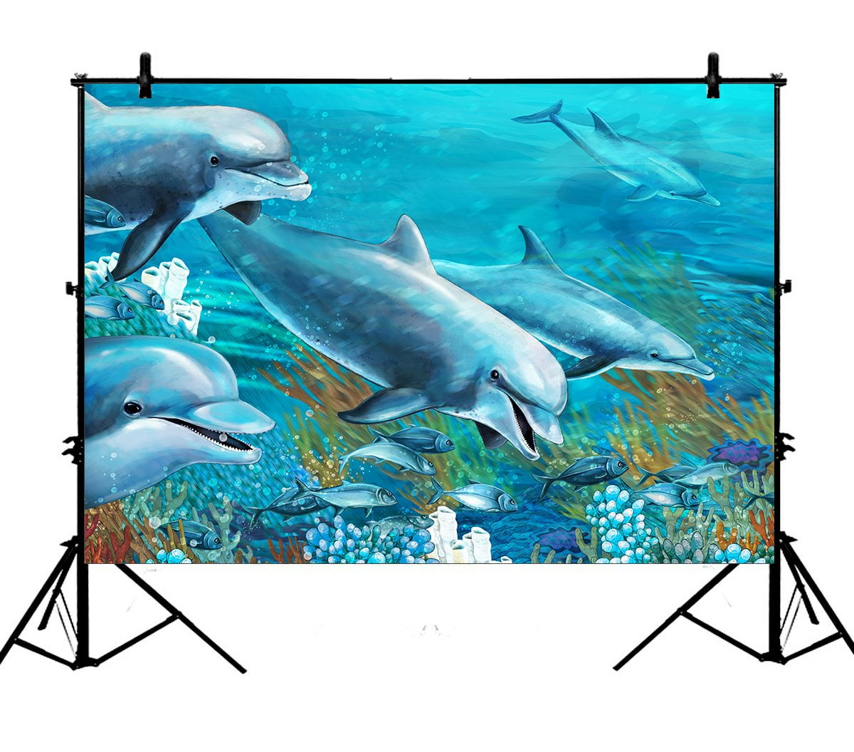 PHFZK 7x5ft Ocean Animal Backdrops, Underwater World with Dolphins and ...