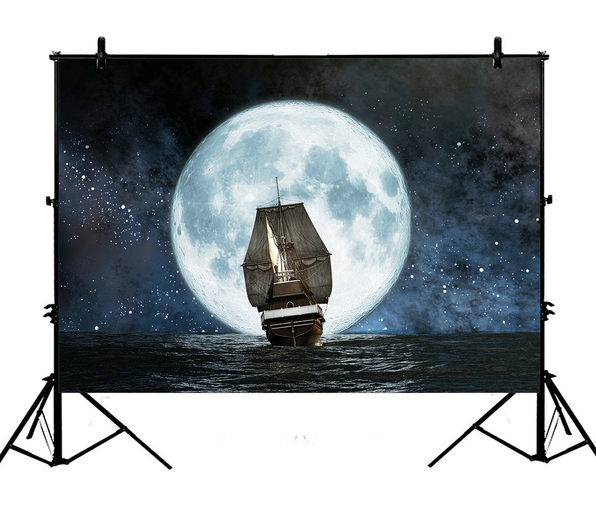 PHFZK 7x5ft Ocean Backdrops, Moon Boat and Reflection in the Water ...