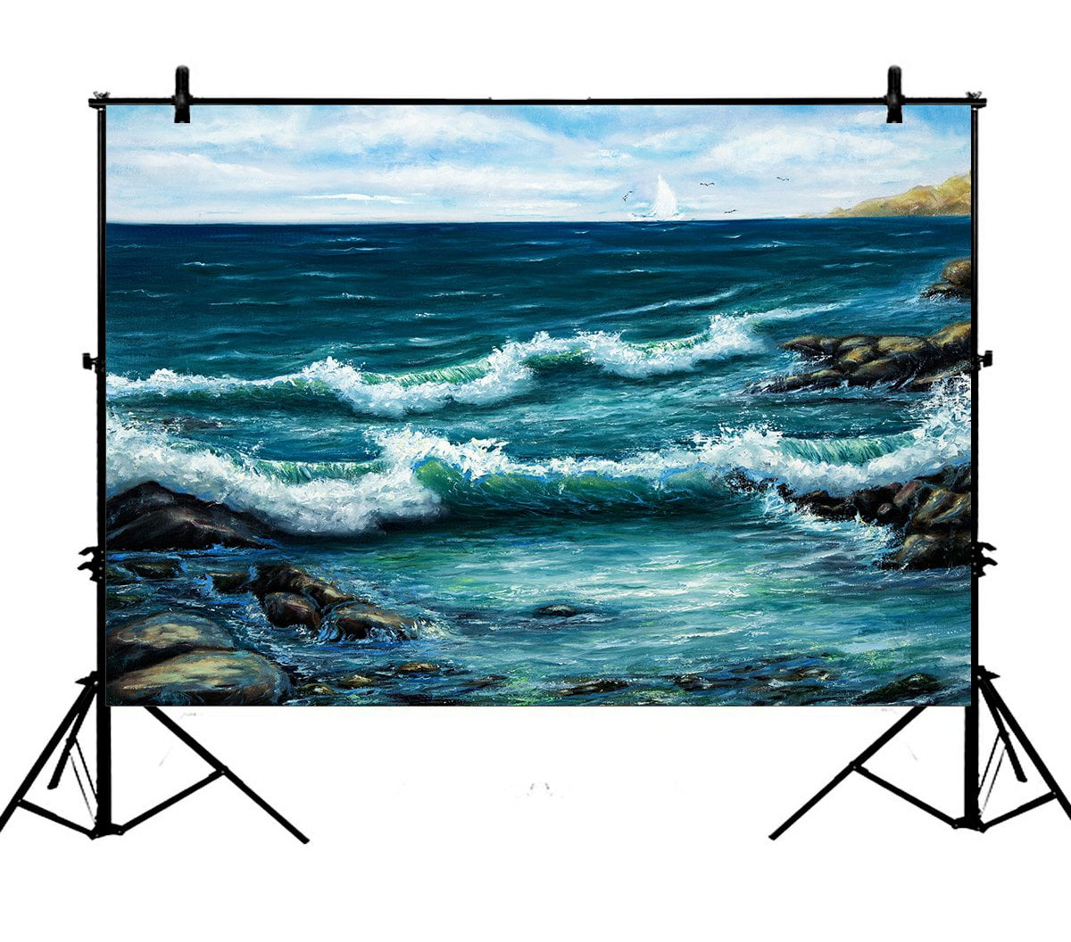 PHFZK 7x5ft Ocean Backdrops, Oil Painting Sea Wave and Ship Boat ...