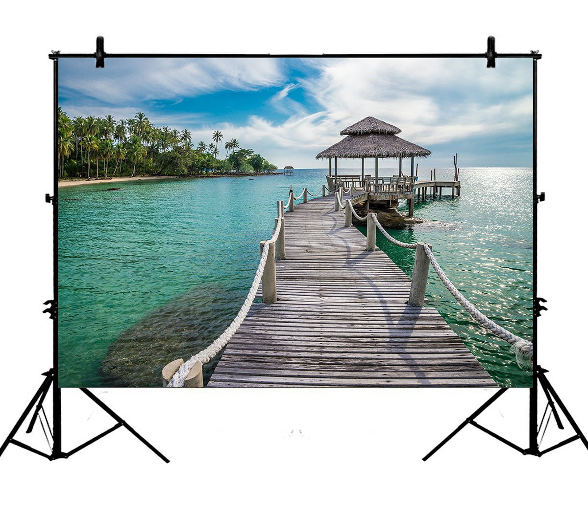 PHFZK 7x5ft Ocean Theme Backdrops, Long Wooden Bridge in Beautiful ...