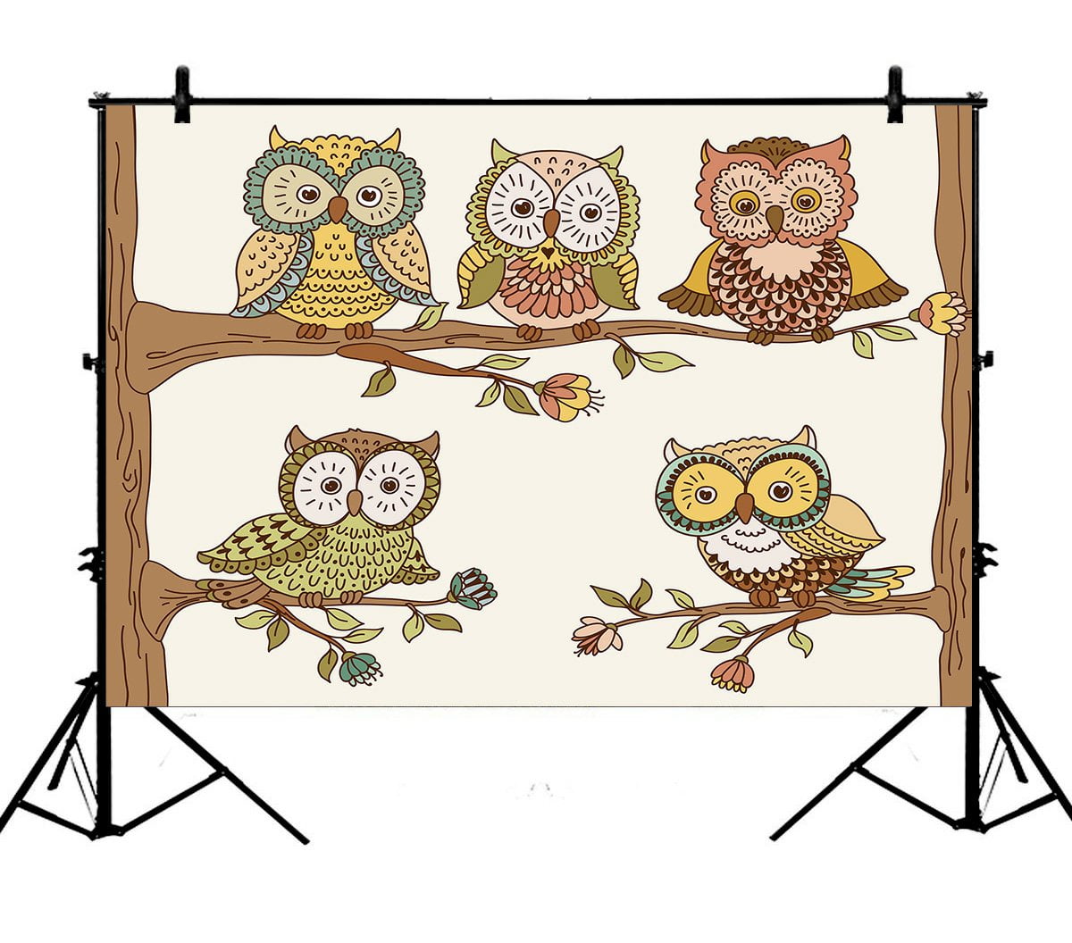 PHFZK 7x5ft Owls Backdrops, Cute Owls on Branches Floral Background ...