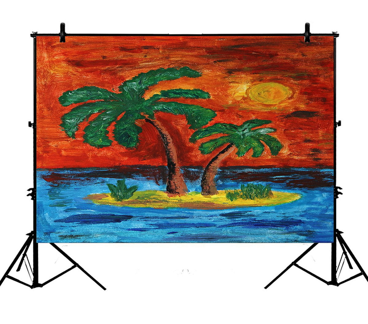 PHFZK 7x5ft Palm Tree on the Island Painitng Photography Backdrops ...