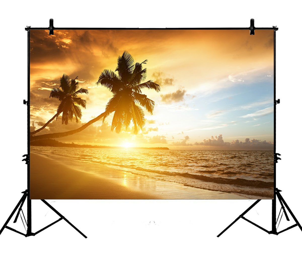 PHFZK 7x5ft Plam tree Backdrops, Sunset on the Beach of Caribbean Sea ...