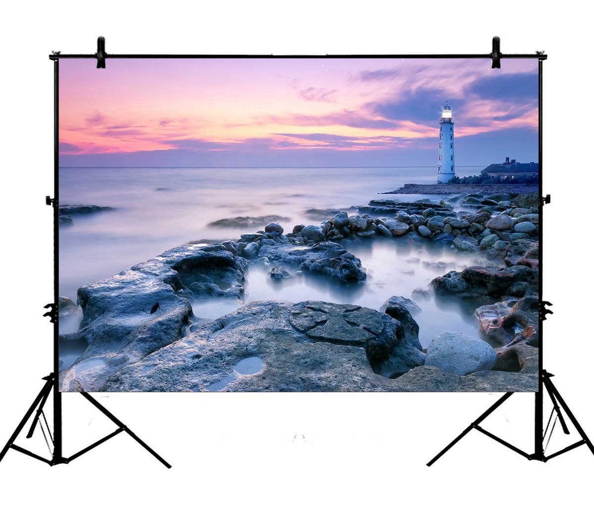 PHFZK 7x5ft Seascape Backdrops, Buautiful Lighthouse at Sunset Time ...