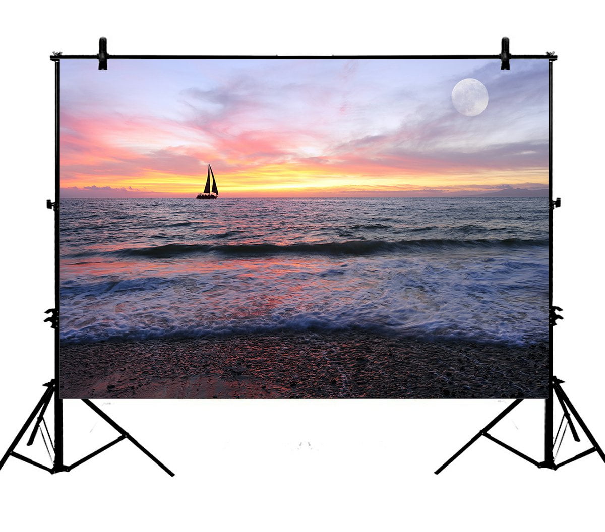 PHFZK 7x5ft Seascape Backdrops, Sailboat with Burning Sun on the Ocean ...