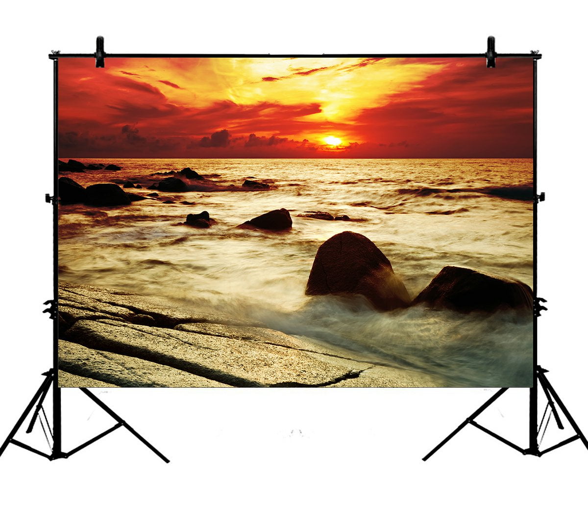 PHFZK 7x5ft Seascape Backdrops, Tropical Sunset on the Stones Beach ...