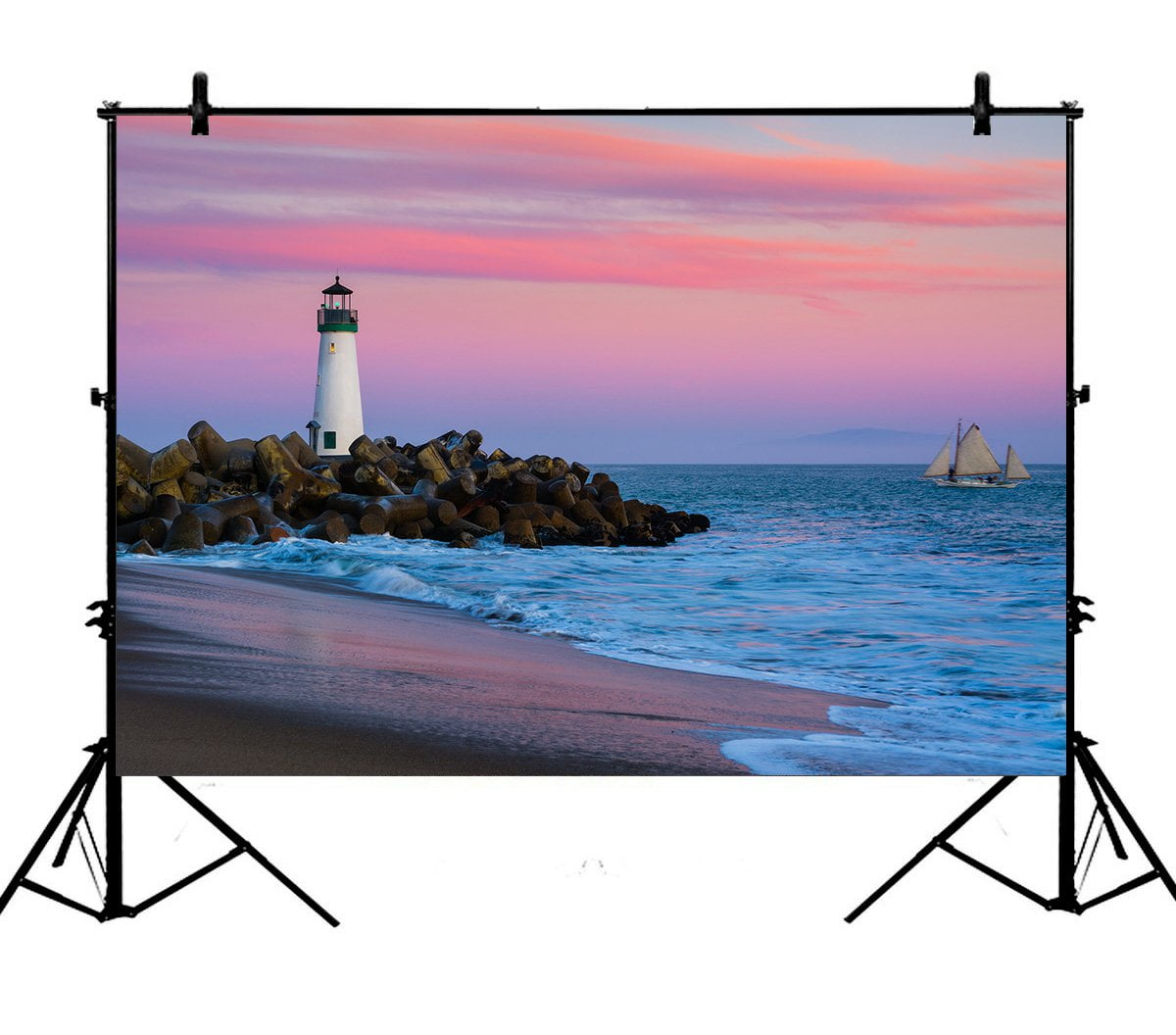 PHFZK 7x5ft Seascape Nature Backdrops, Santa Cruz Lighthouse Sunset on ...