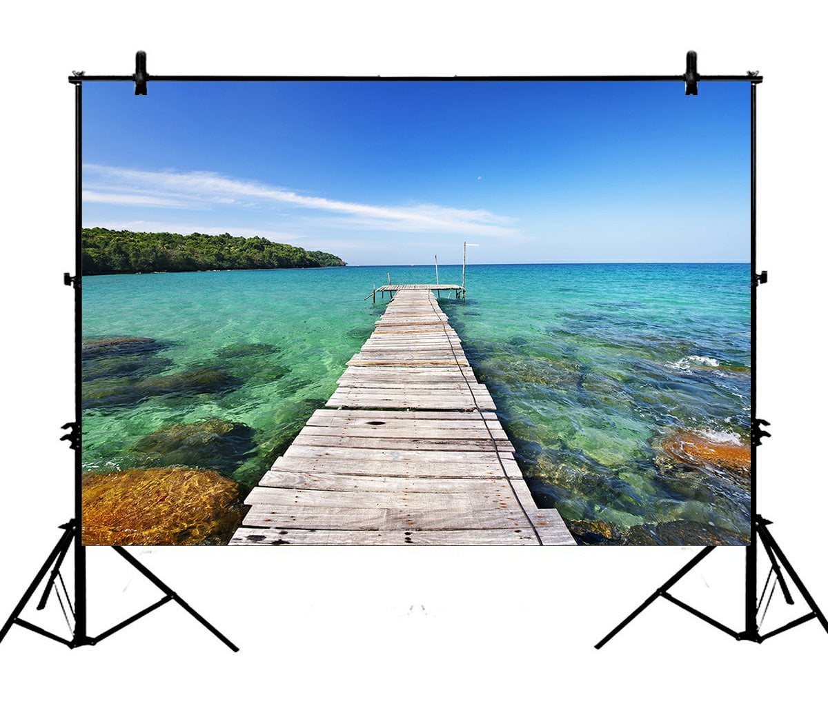 PHFZK 7x5ft Tropical Seascape Backdrops, Nautical Ocean Wooden Dock ...