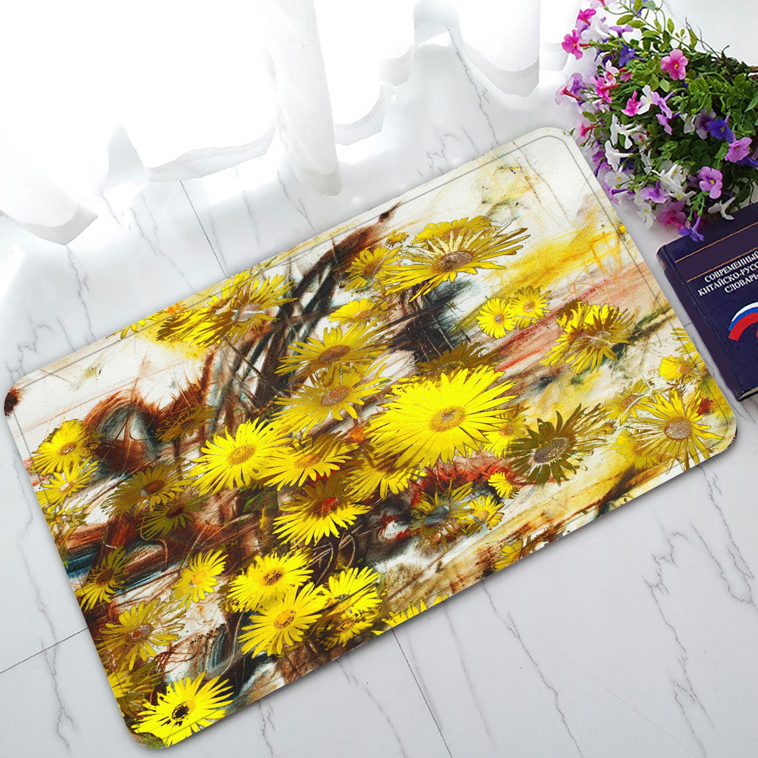 PHFZK Abstract Doormat, Oil Painting Sunflower Yellow Doormat Outdoors ...