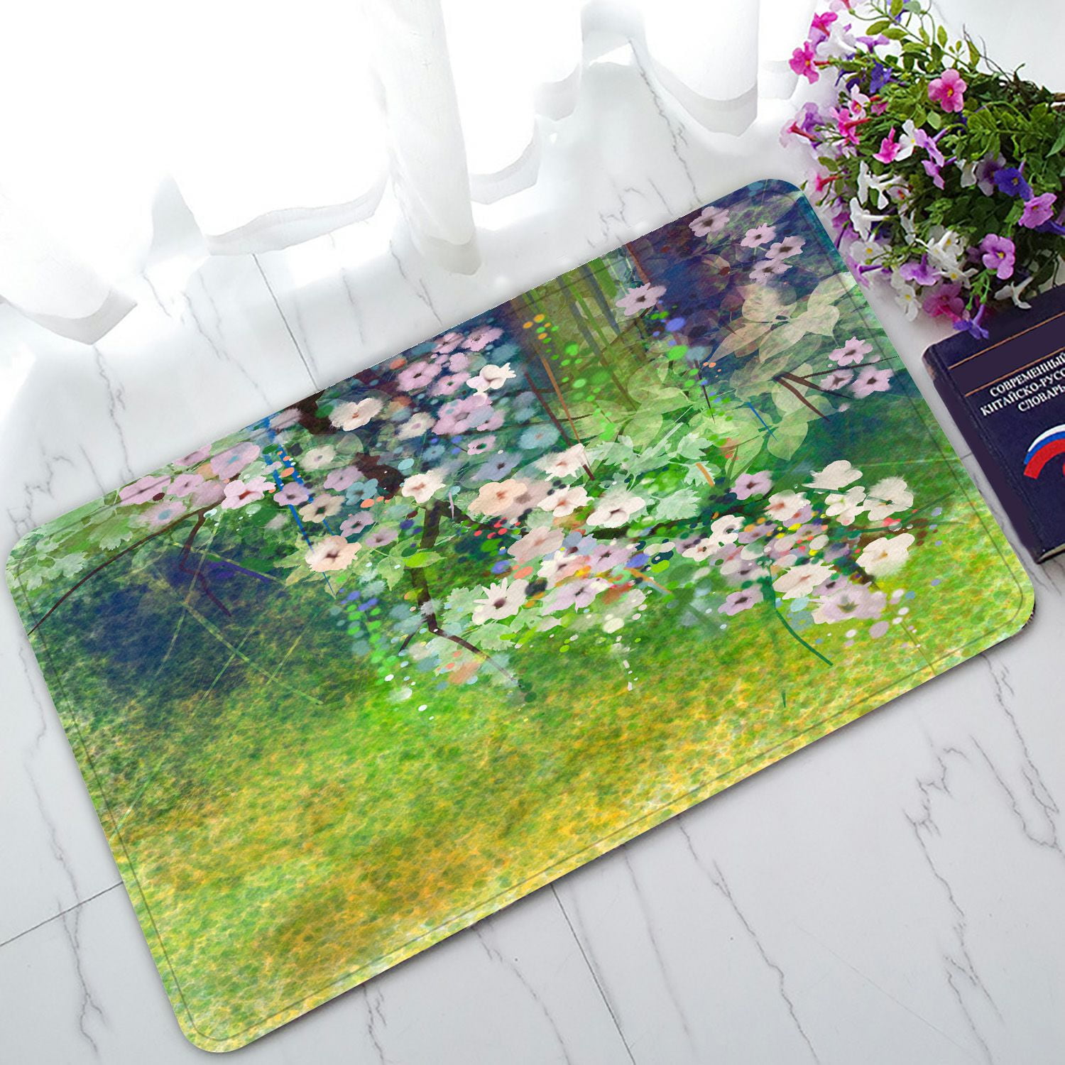 PHFZK Abstract Floral Design Doormat, Watercolor Painting Flowers and ...