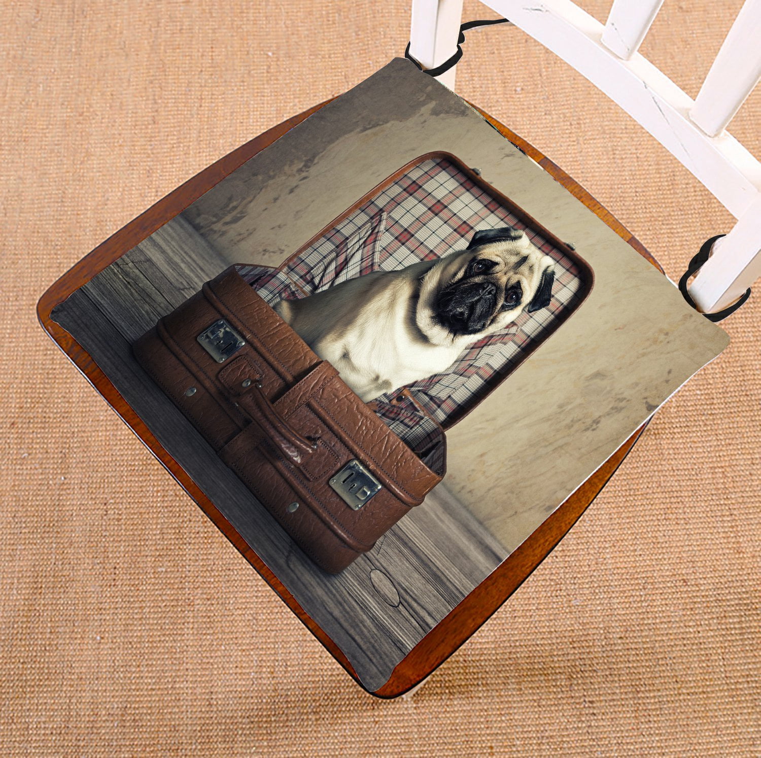 PHFZK Animal Chair Pad, Funny Pug in Suitcase Seat Cushion Chair ...