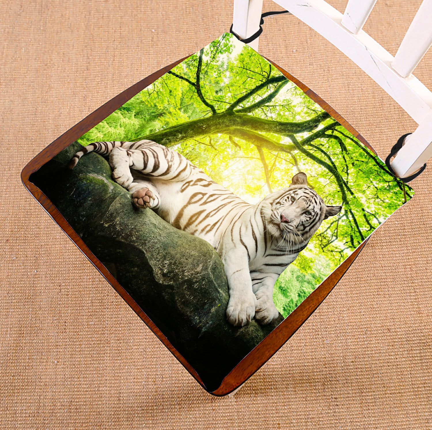 PHFZK Animal Chair Pad, White Tiger with Green Tree Landscape Nature ...