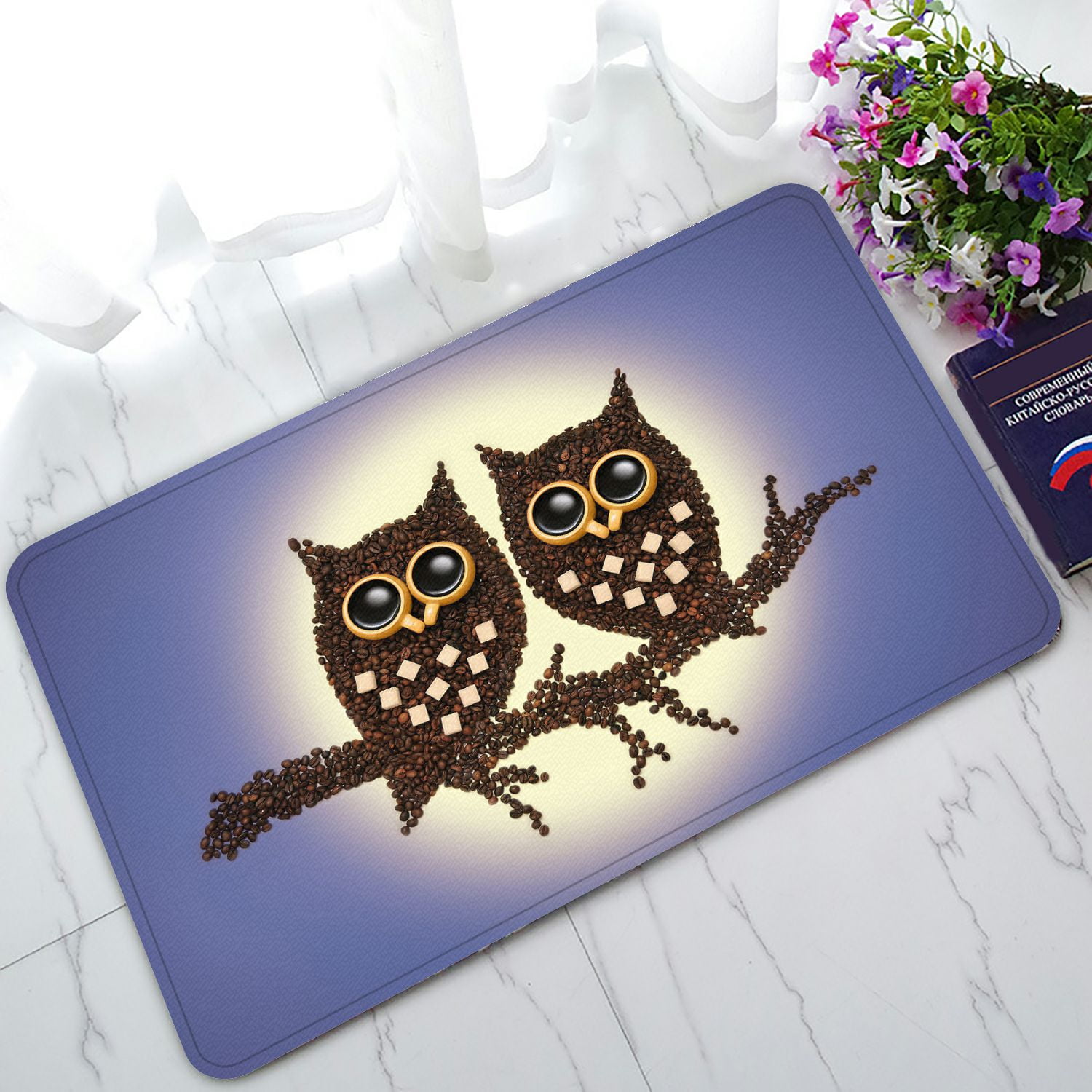 PHFZK Animal Doormat, Funny Coffee Owl Sitting Branch at Night Doormat ...