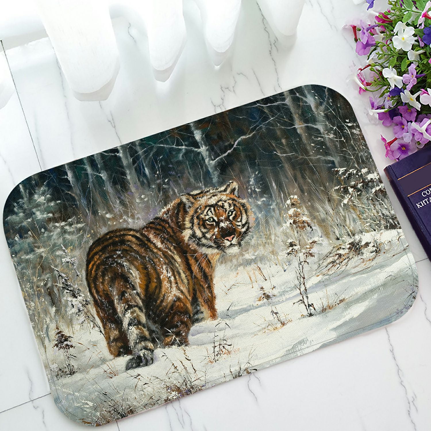 PHFZK Animal Doormat, Landscape with a Tiger in Winter Wood Doormat ...
