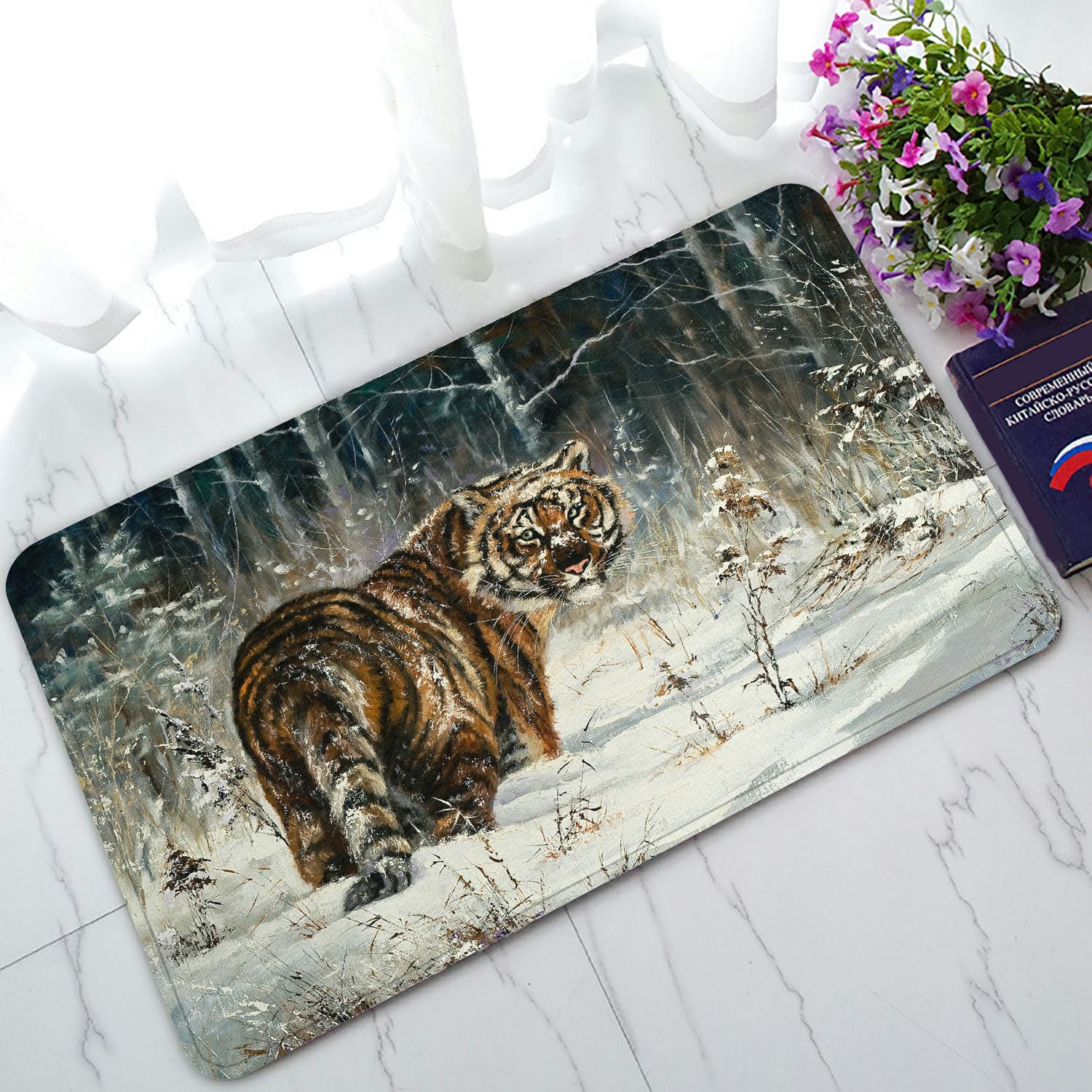 PHFZK Animal Doormat, Landscape with a Tiger in Winter Wood Doormat ...