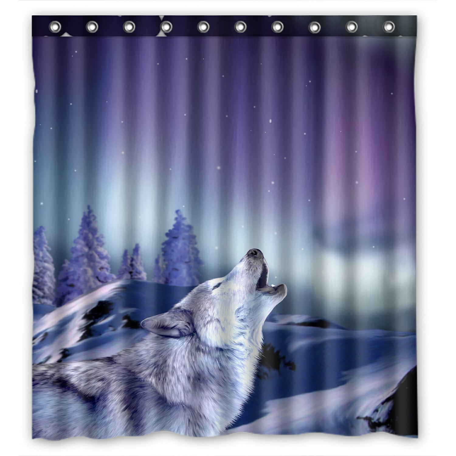 PHFZK Animal Shower Curtain, Wolf Howling in Forest Polyester Fabric ...