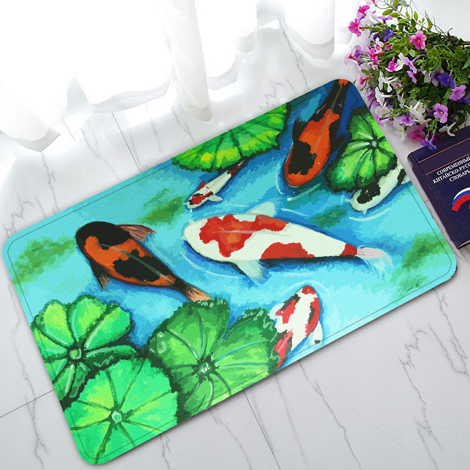 PHFZK Asian Doormat, Japanese Koi Fish Painting Doormat Outdoors/Indoor ...