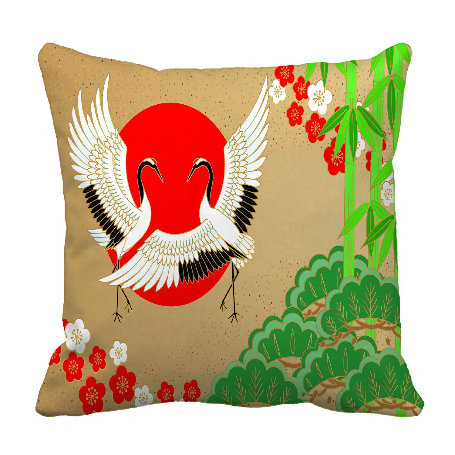PHFZK Asian Pillow Case, Japanese Style with Cranes and Pine Bamboo ...