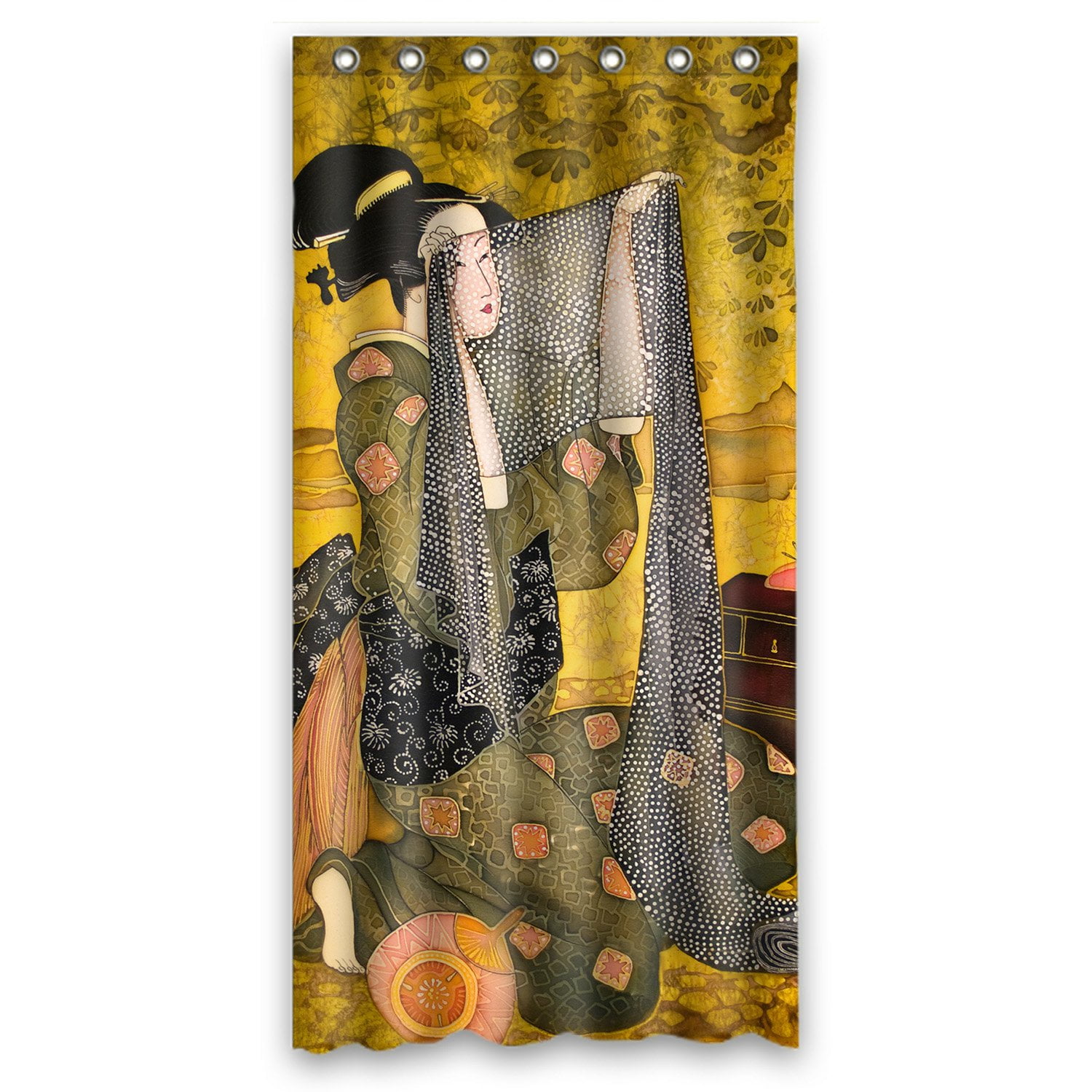 Phfzk Asian Shower Curtain Japanese Woman Polyester Fabric Bathroom