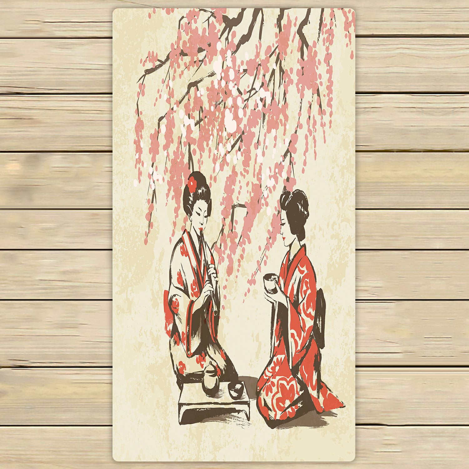 Phfzk Asian Towel Japanese Lady Wearing Kimono With Cherry Blossom