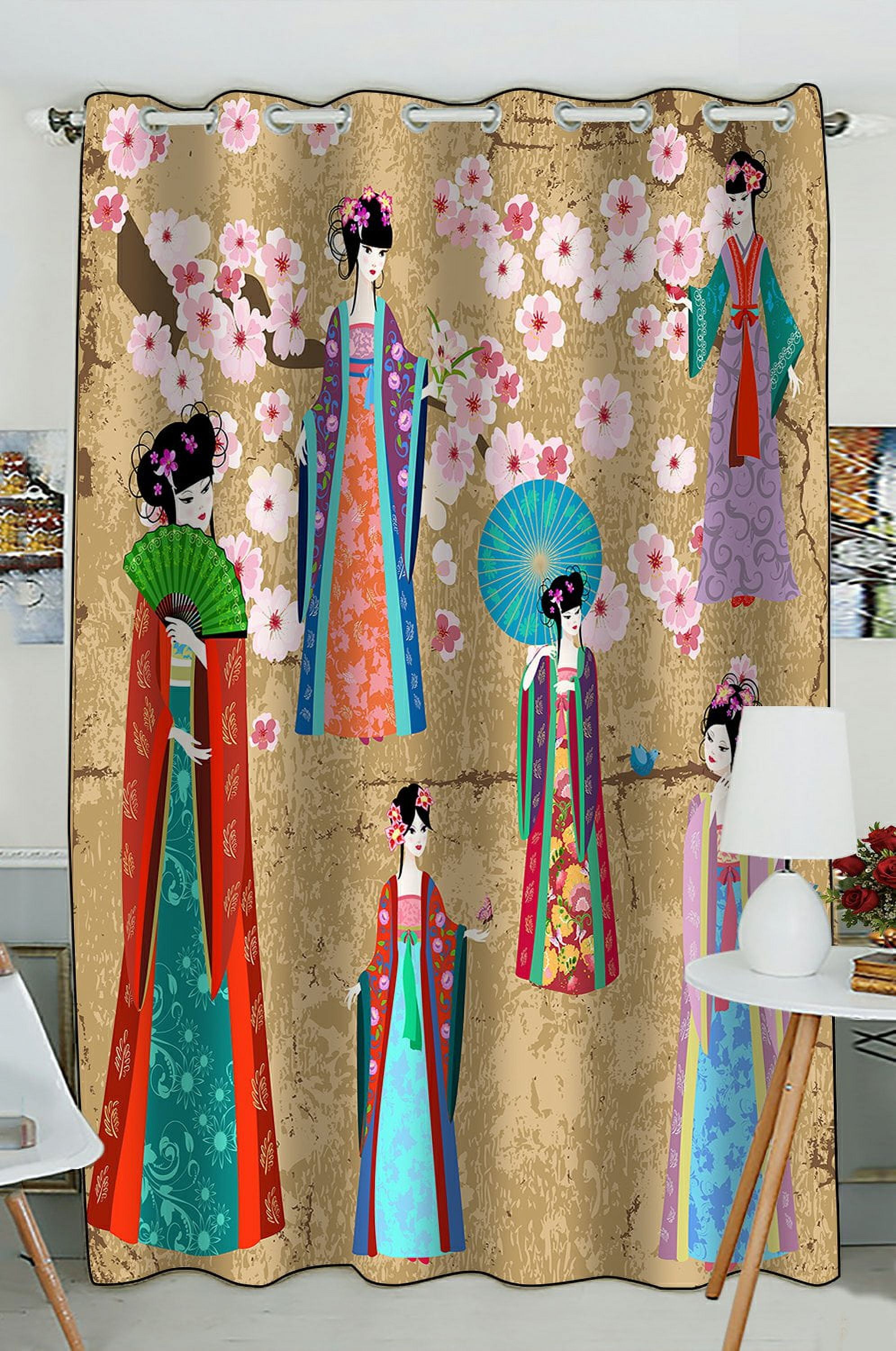 Phfzk Asian Window Curtain Girl In Retro Costume Window Curtain