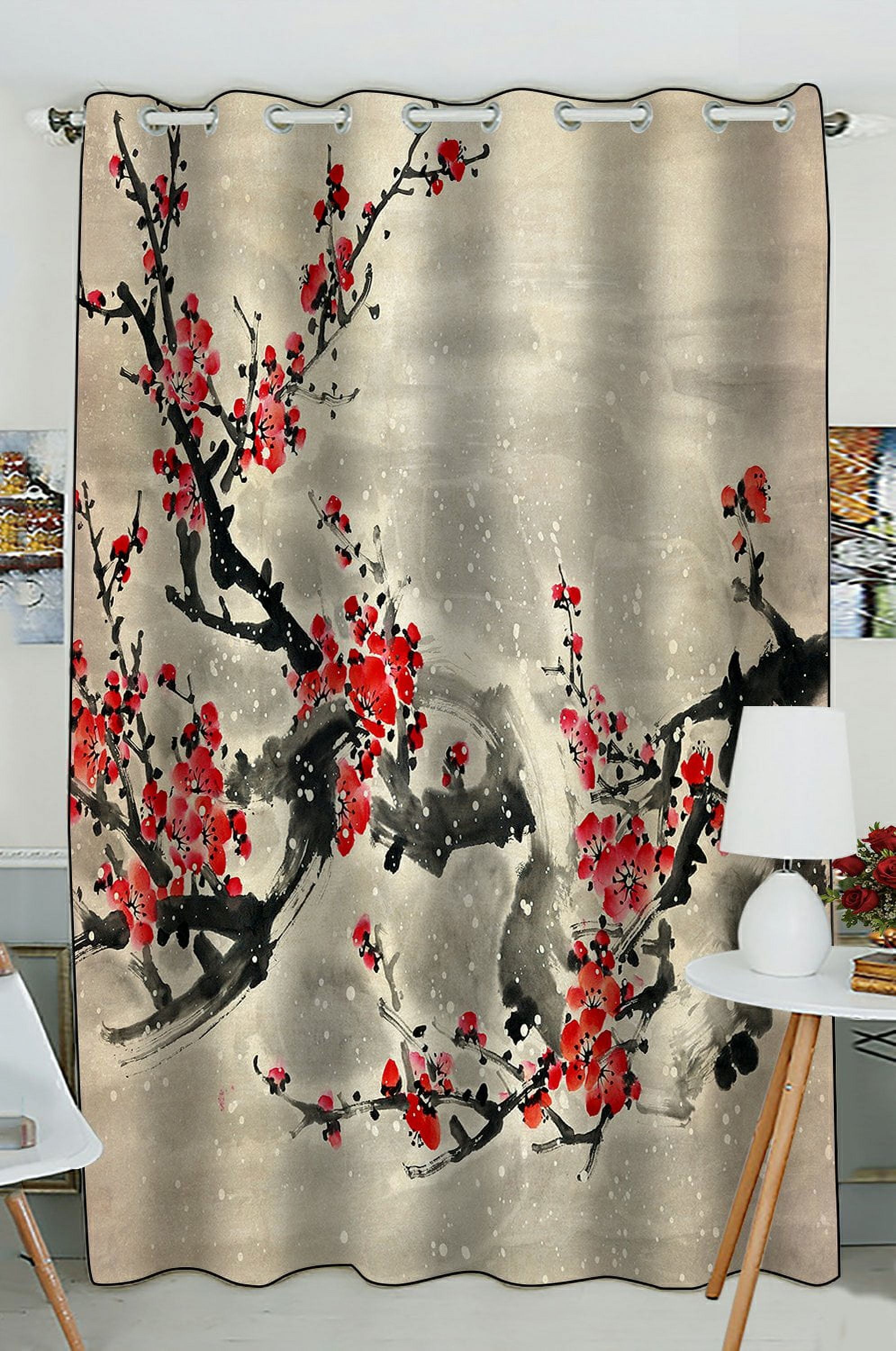PHFZK 'Plum Blossom' 52x84in Blackout Curtain - Traditional Chinese Art ...