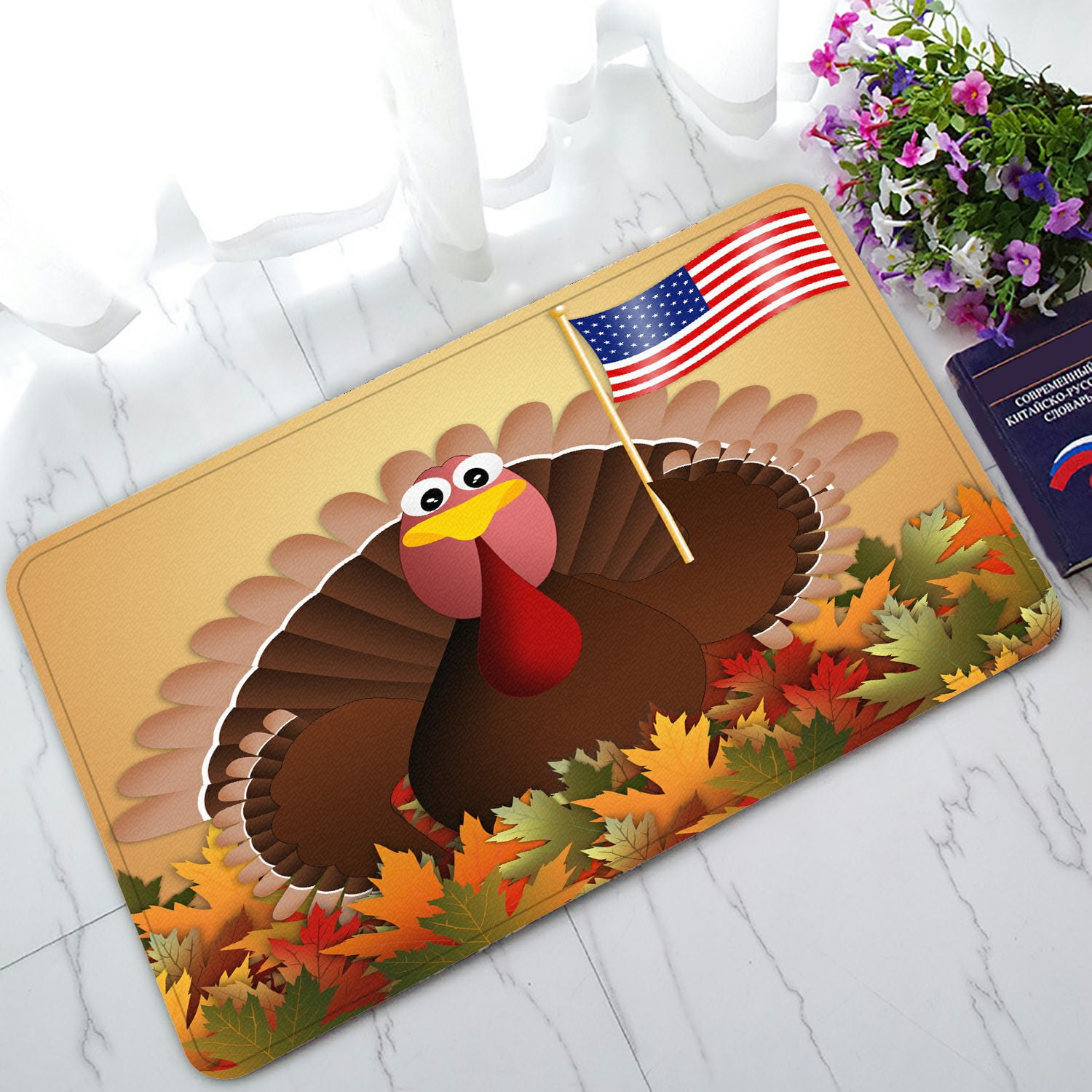 PHFZK Autumn Leaves Doormat, Happy Thanksgiving Day Turkey Doormat ...