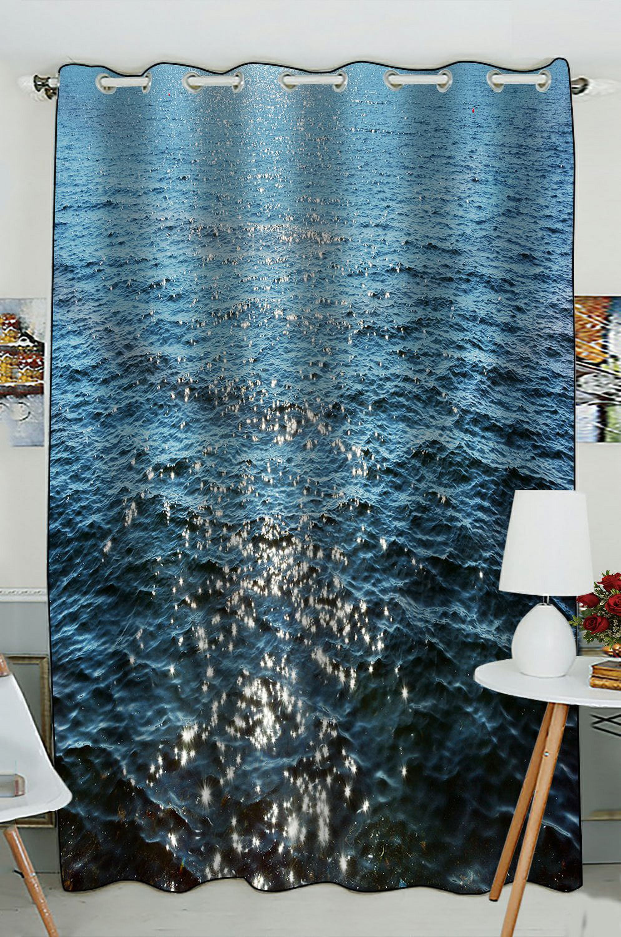 PHFZK Beach Theme Window Curtain, Deep Blue Sea Ocean Waves Window ...