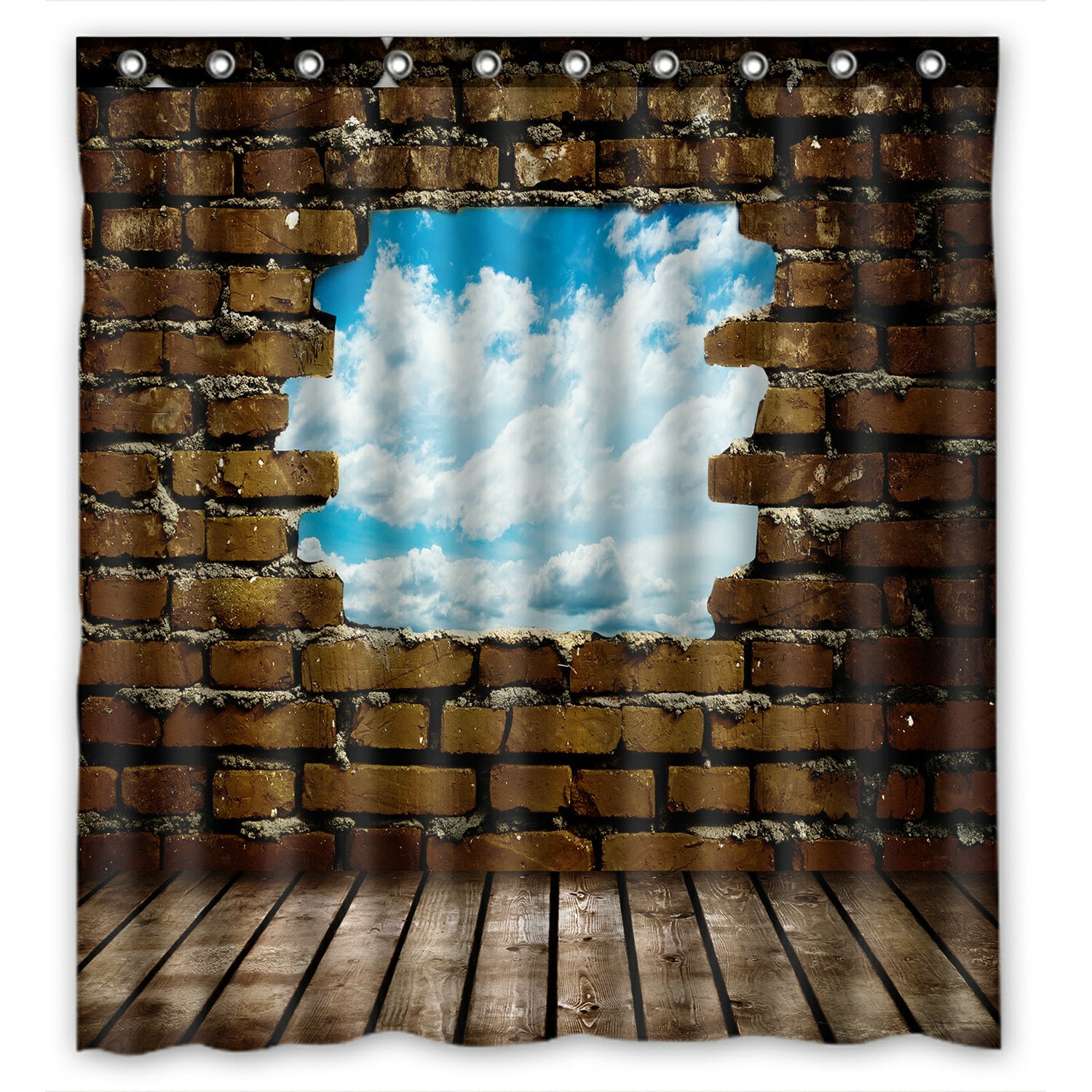 PHFZK Brick Shower Curtain, Porous Wall See the Blue Sky Polyester ...