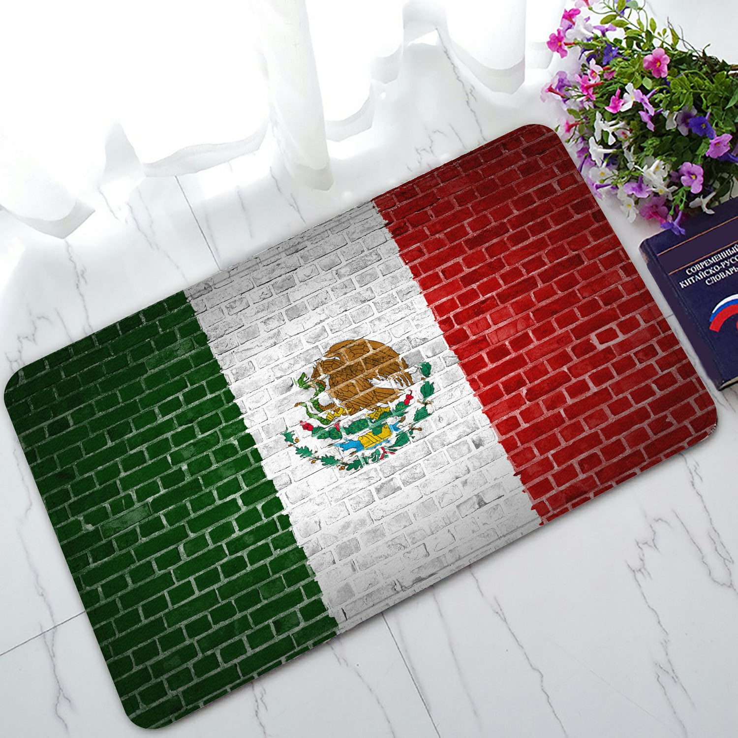 PHFZK Brick Wall with Mexico Flag Doormat Outdoors/Indoor Doormat Home ...