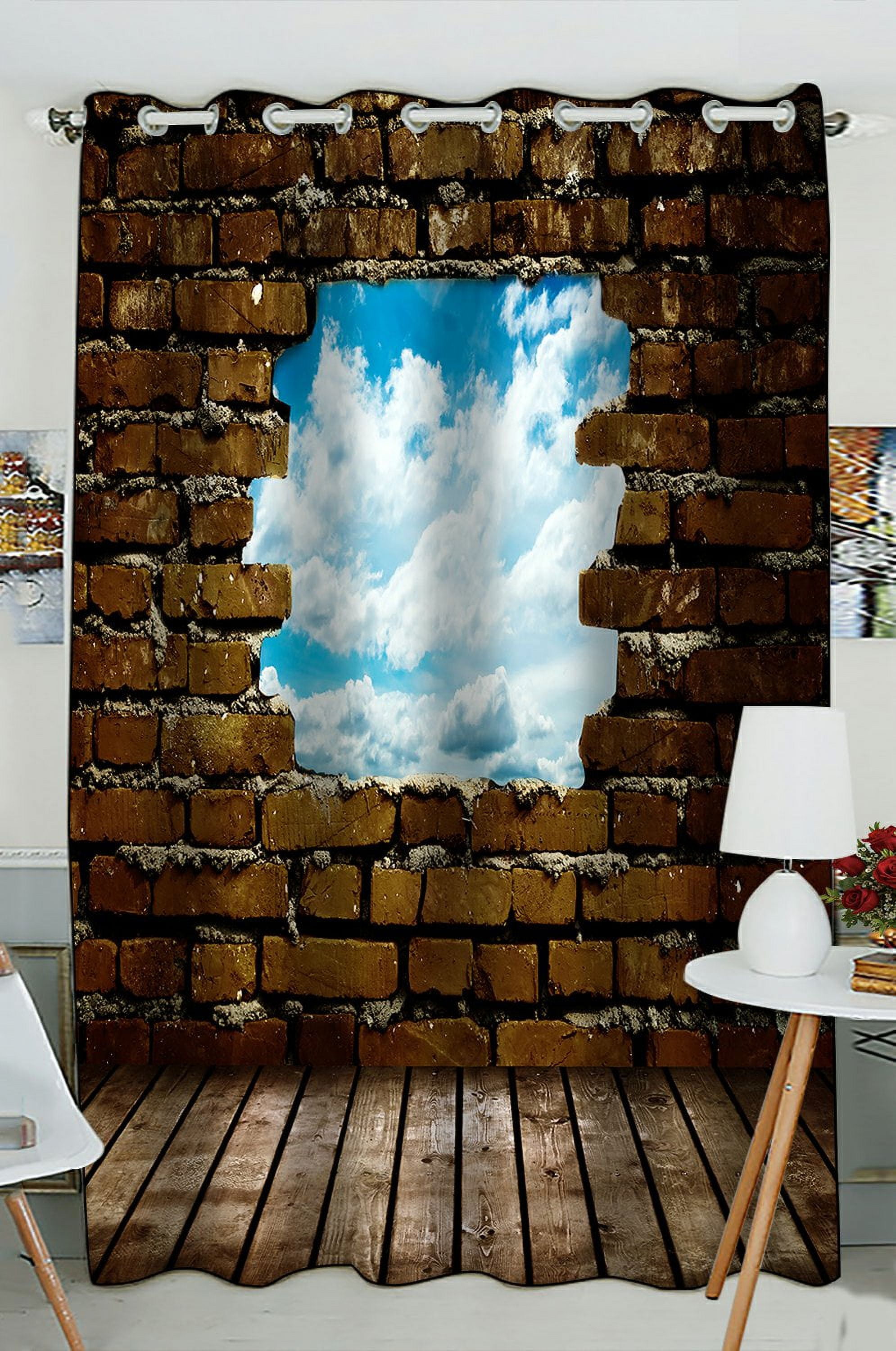 PHFZK Brick Window Curtain, Porous Wall See the Blue Sky Window Curtain ...