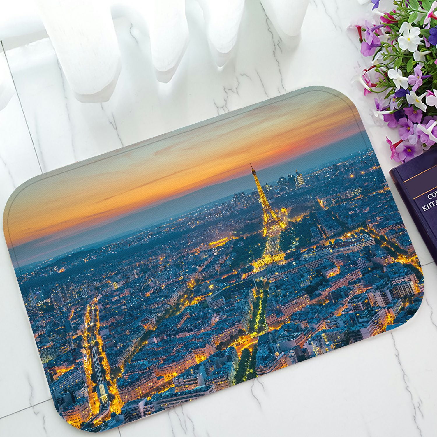 PHFZK Cityscape Doormat, France Paris Eiffel Tower at Sunset Doormat ...