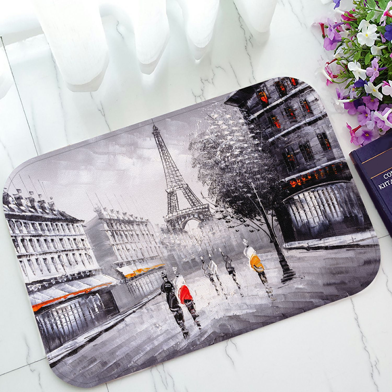 PHFZK Cityscape Doormat, Oil Painting Street View of Paris Doormat ...