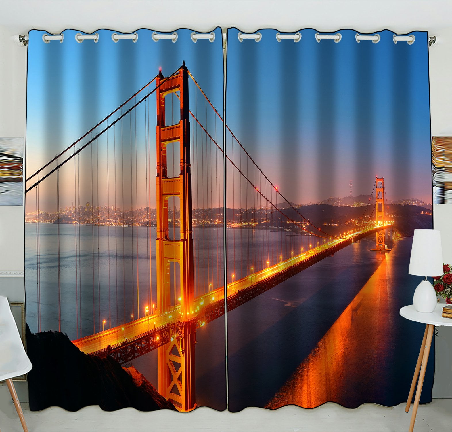 Phfzk Cityscape Window Curtain Golden Gate Bridge New York City Window