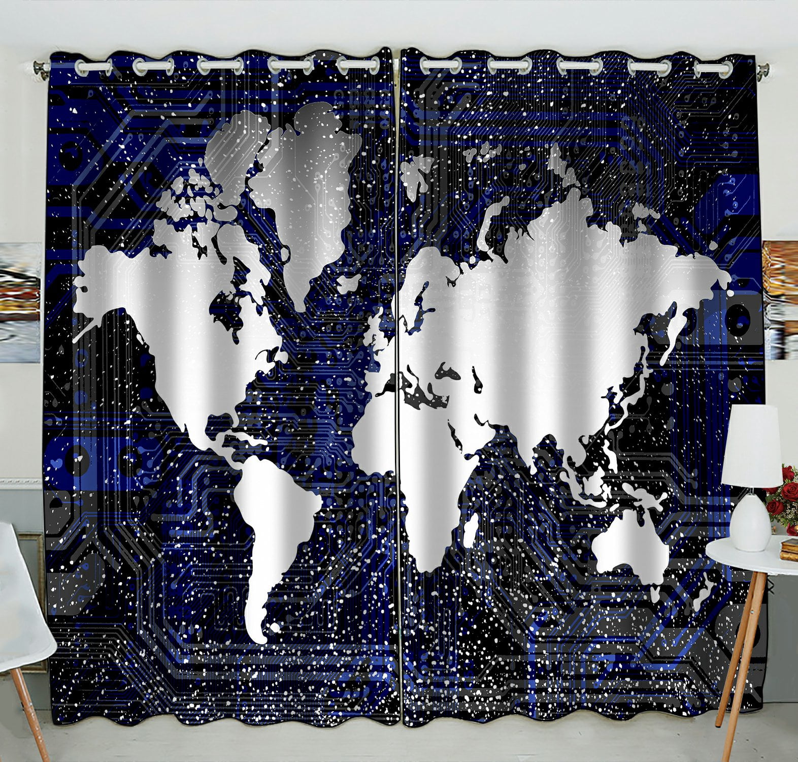 PHFZK Earth Window Curtain, World Map Window Curtain Blackout Curtain ...