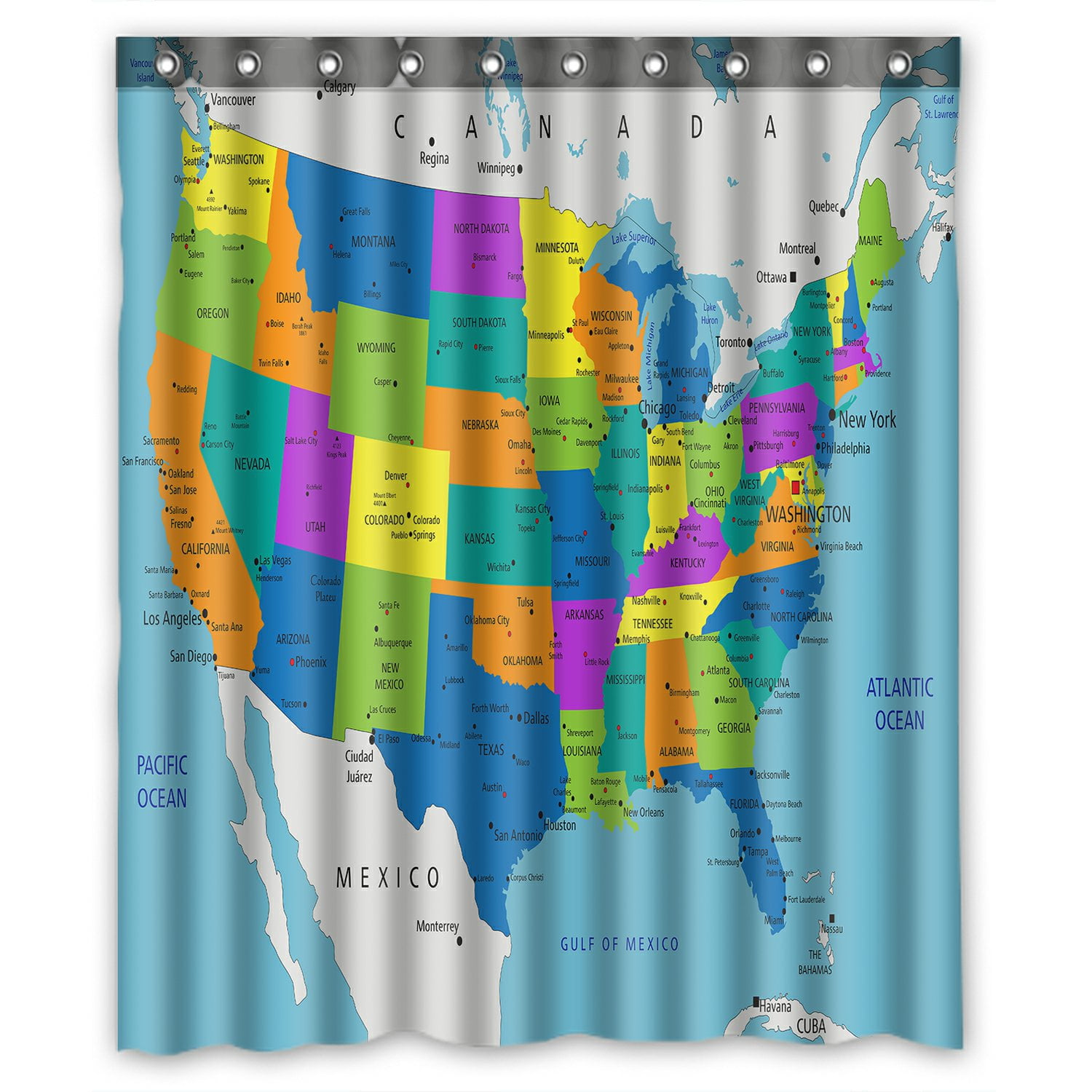 PHFZK Educational Shower Curtain, Colorful United States of America ...