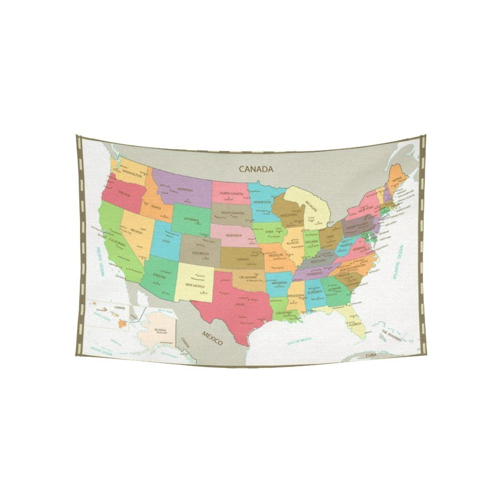 PHFZK Educational Wall Art Home Decor, Old Retro Color Map of United ...