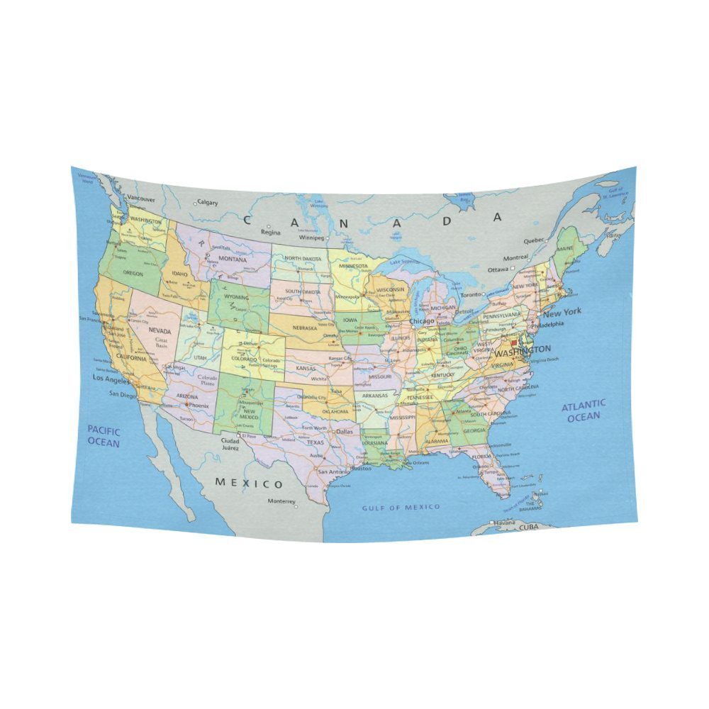 PHFZK Educational Wall Art Home Decor, United States of America Map ...