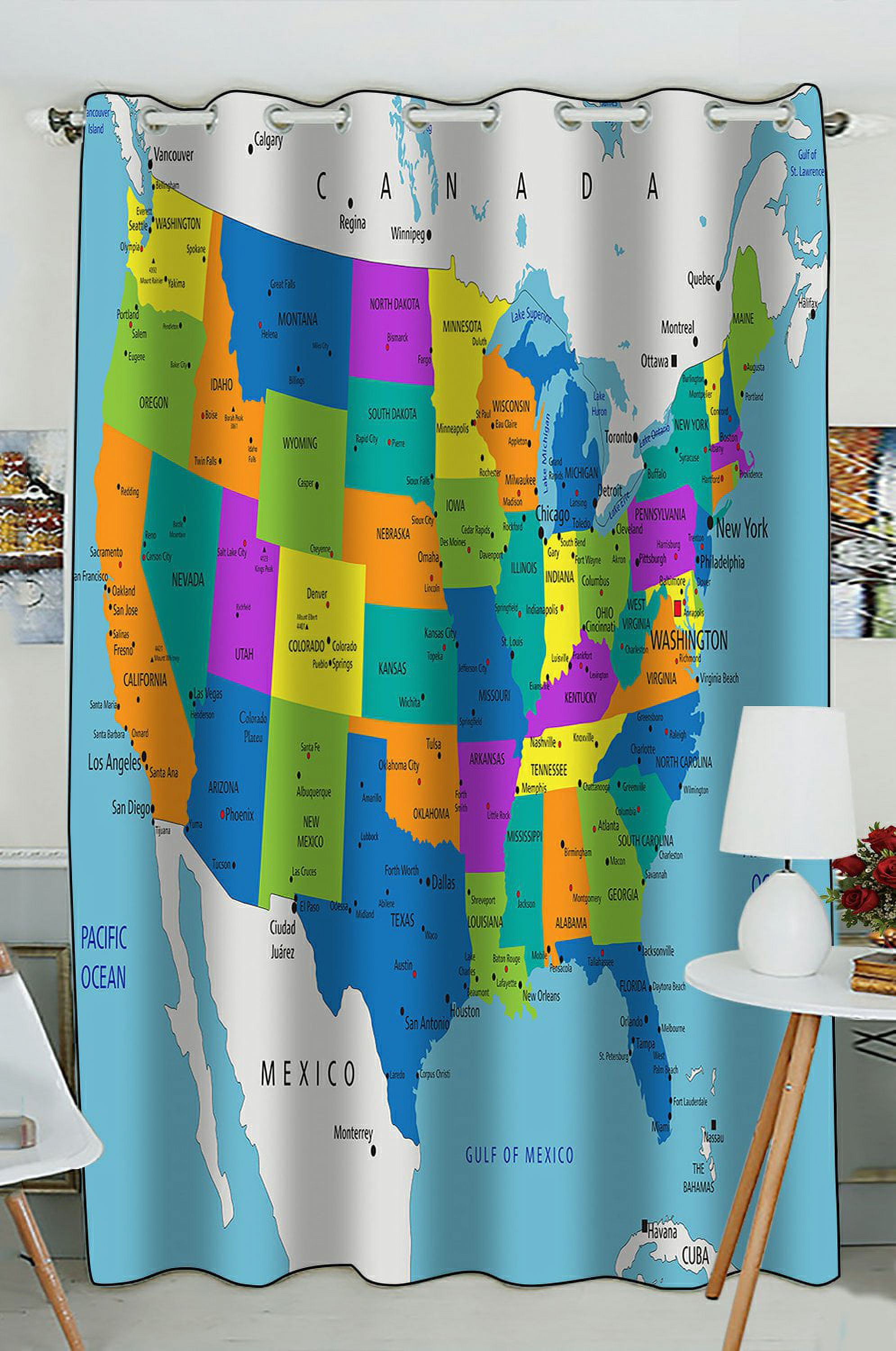PHFZK Educational Window Curtain, Colorful United States of America ...