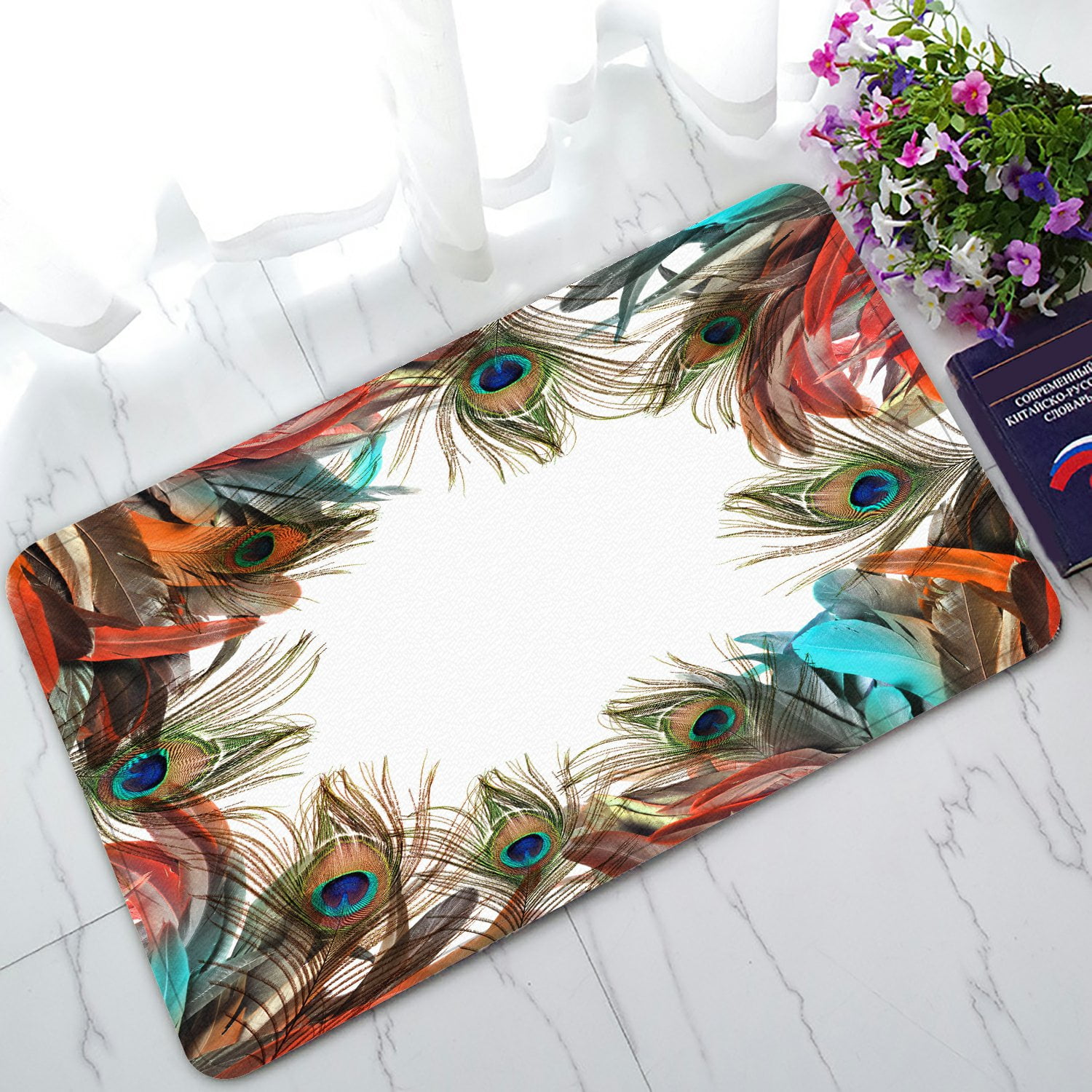 PHFZK Exotic Style Doormat, Beautiful Peacock Feather Doormat Outdoors ...