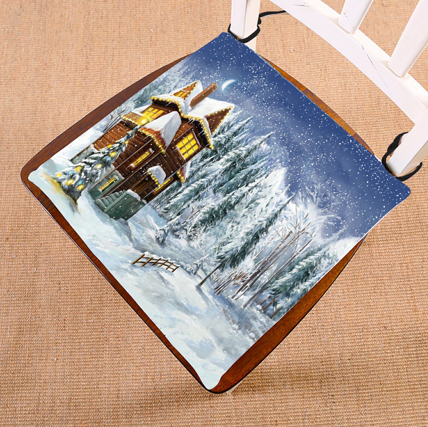 PHFZK Festival Chair Pad, Christmas Winter Happy Scene Seat Cushion ...