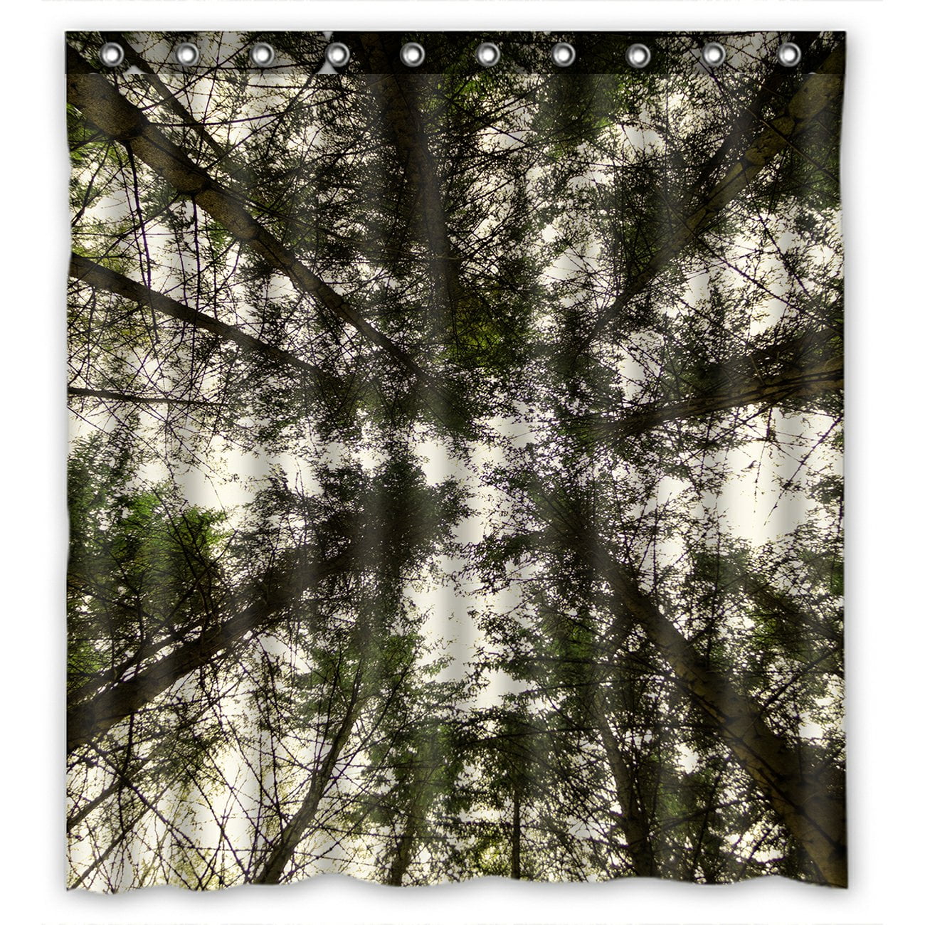 PHFZK Forest Woodland Shower Curtain, Growing Stretching Tree to the ...
