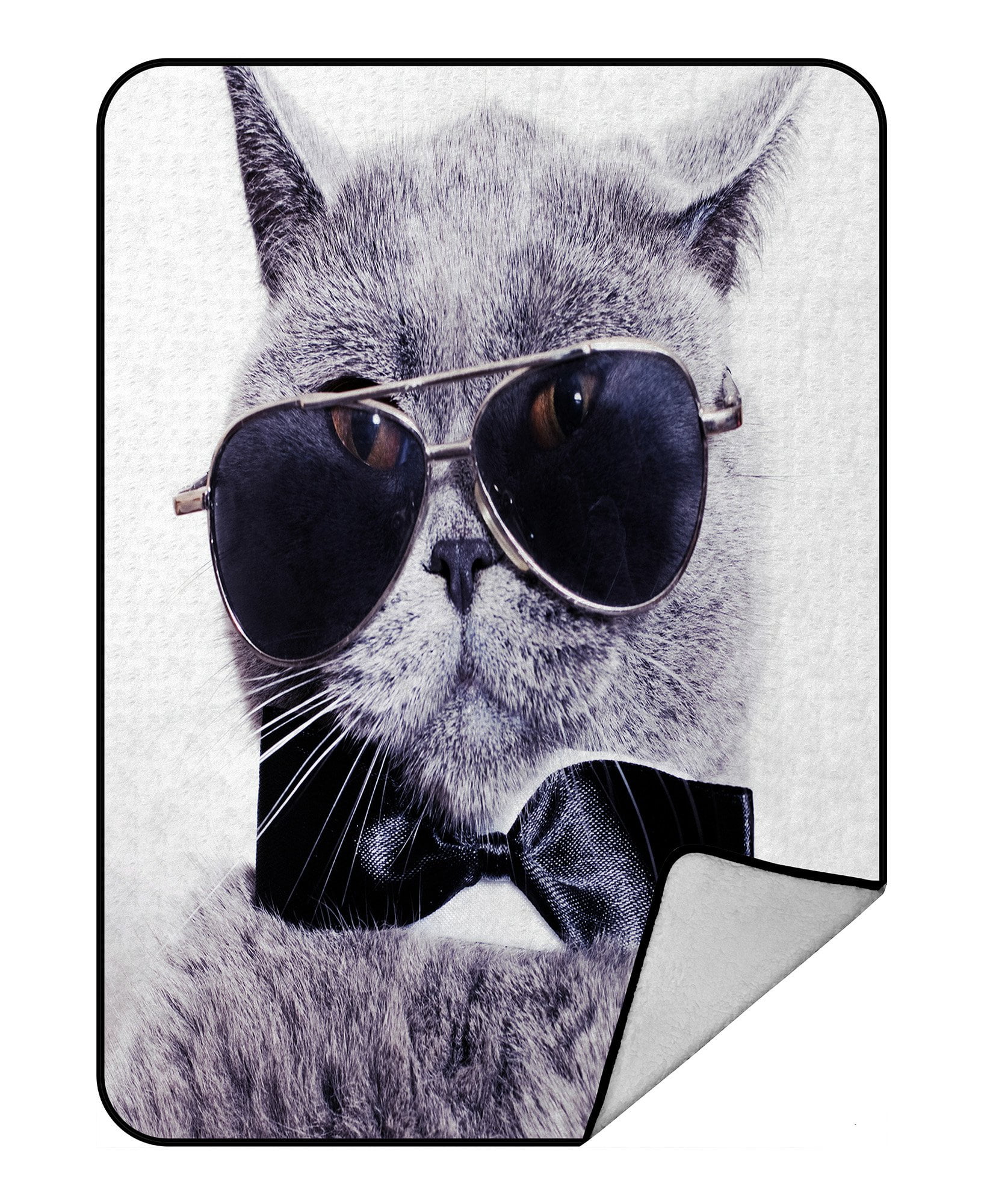 PHFZK Funny Cat Blanket, Portrait of British Shorthair Gray Cat Wearing ...